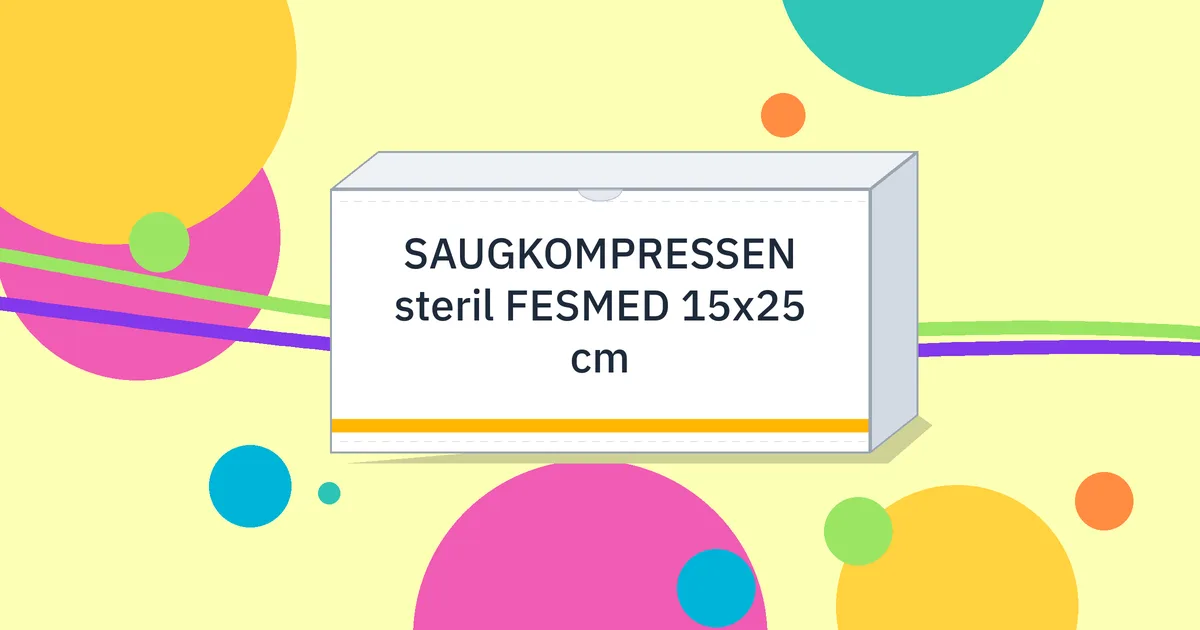 Symbolbild: Packung mit der Aufschrift SAUGKOMPRESSEN steril FESMED 15x25 cm (PZN 19188963) – Verfügbarkeit und Bezug in Apotheken in Frankfurt am Main