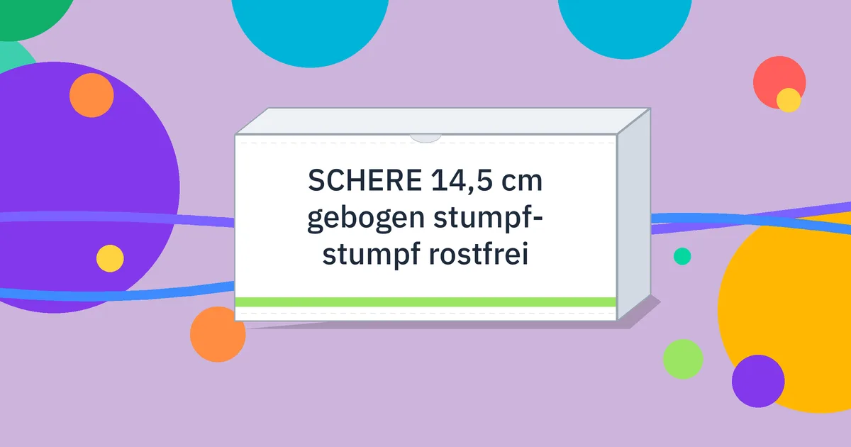 Symbolbild: Packung mit der Aufschrift SCHERE 14,5 cm gebogen stumpf-stumpf rostfrei (PZN 06805041) – Verfügbarkeit und Bezug in Apotheken in Frankfurt am Main