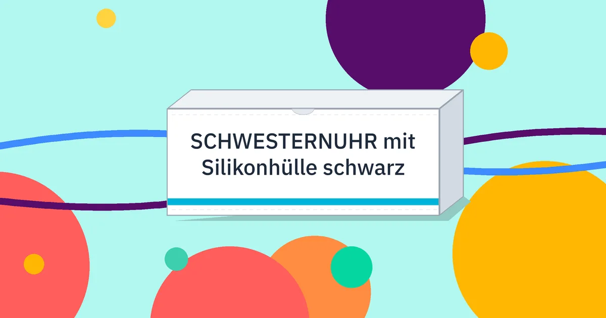 Symbolbild: Packung mit der Aufschrift SCHWESTERNUHR mit Silikonhülle schwarz (PZN 10553935) – Verfügbarkeit und Bezug in Apotheken in Frankfurt am Main