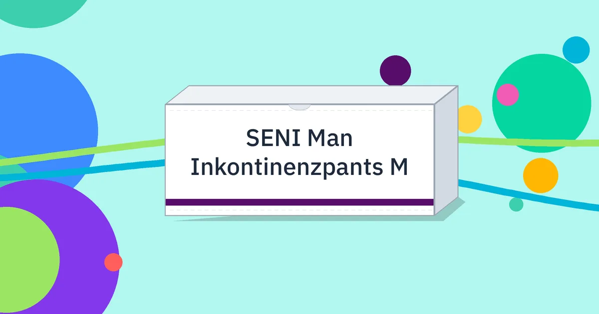 Symbolbild: Packung mit der Aufschrift SENI Man Inkontinenzpants M (PZN 20286889) – Verfügbarkeit und Bezug in Apotheken in Frankfurt am Main