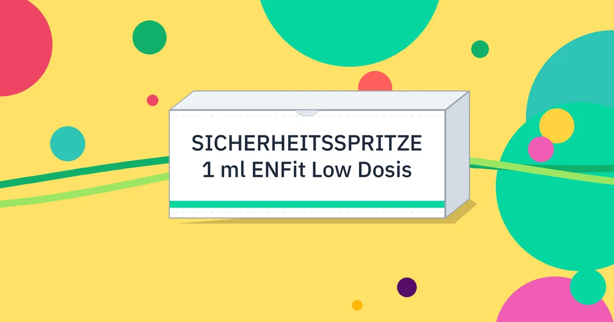 Symbolbild: Packung mit der Aufschrift SICHERHEITSSPRITZE 1 ml ENFit Low Dosis (PZN 19527129) – Verfügbarkeit und Bezug in Apotheken in Frankfurt am Main