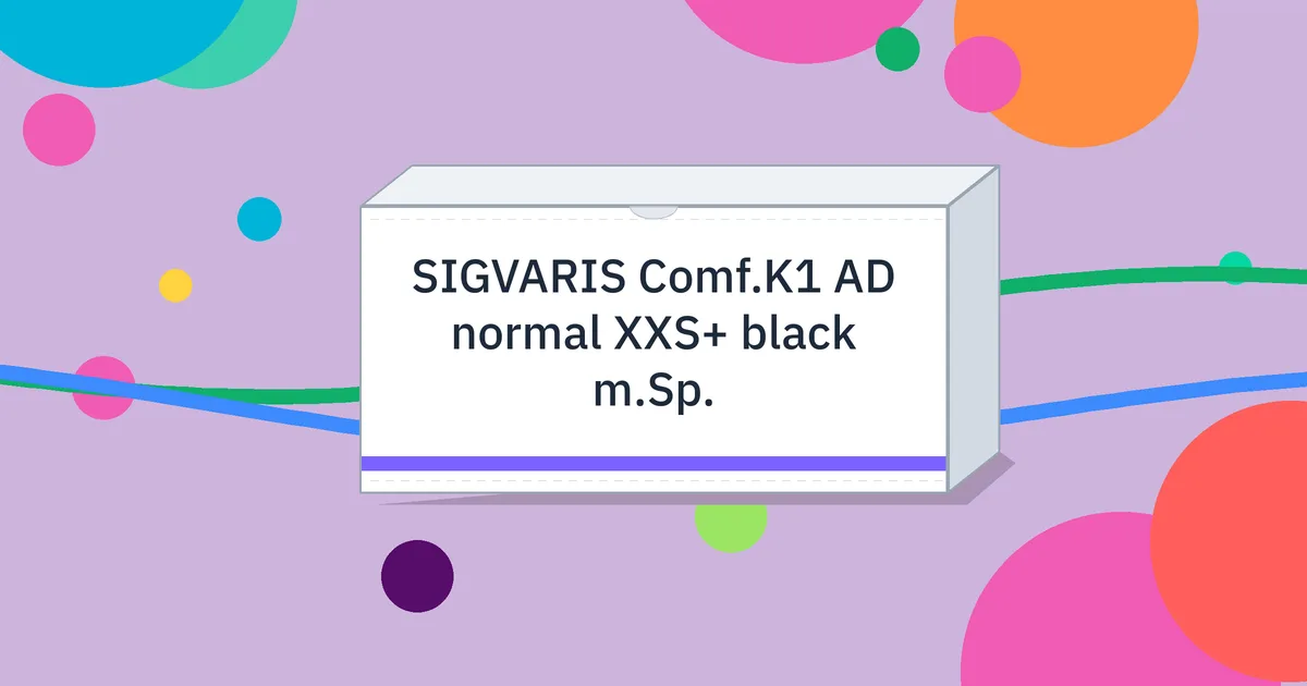 Symbolbild: Packung mit der Aufschrift SIGVARIS Comf.K1 AD normal XXS+ black m.Sp. (PZN 17093833) – Verfügbarkeit und Bezug in Apotheken in Frankfurt am Main