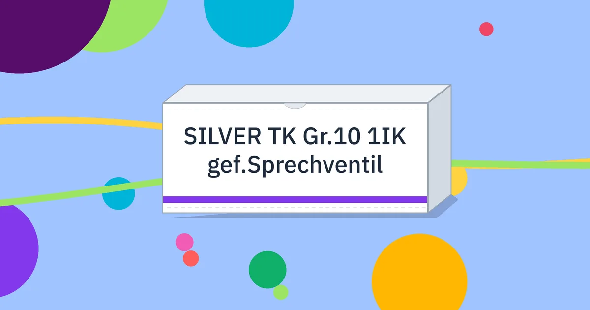 Symbolbild: Packung mit der Aufschrift SILVER TK Gr.10 1IK gef.Sprechventil (PZN 10210158) – Verfügbarkeit und Bezug in Apotheken in Frankfurt am Main