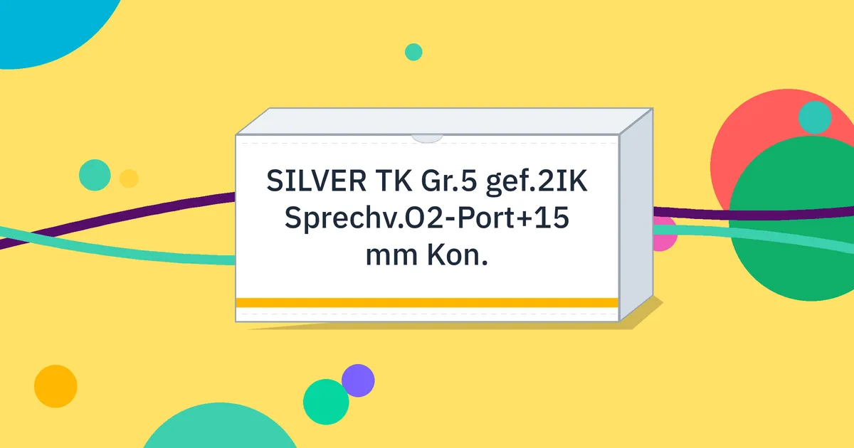 Symbolbild: Packung mit der Aufschrift SILVER TK Gr.5 gef.2IK Sprechv.O2-Port+15 mm Kon. (PZN 10317011) – Verfügbarkeit und Bezug in Apotheken in Frankfurt am Main