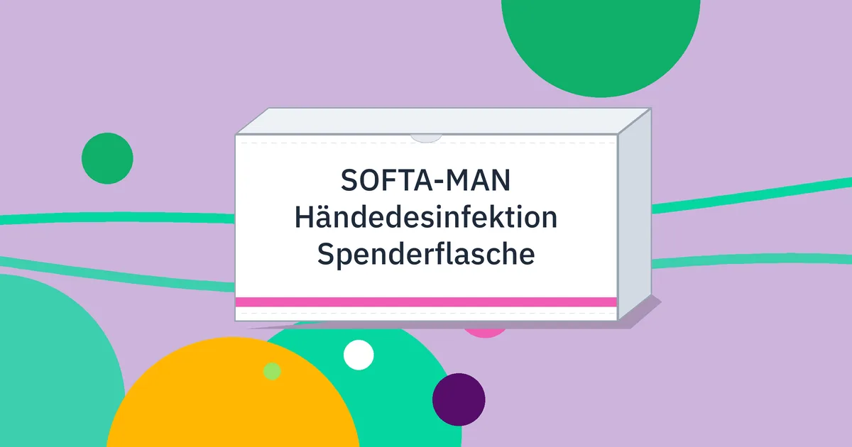 Symbolbild: Packung mit der Aufschrift SOFTA-MAN Händedesinfektion Spenderflasche (PZN 07620042) – Verfügbarkeit und Bezug in Apotheken in Frankfurt am Main