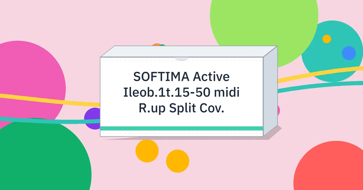 Symbolbild: Packung mit der Aufschrift SOFTIMA Active Ileob.1t.15-50 midi R.up Split Cov. (PZN 12499140) – Verfügbarkeit und Bezug in Apotheken in Frankfurt am Main