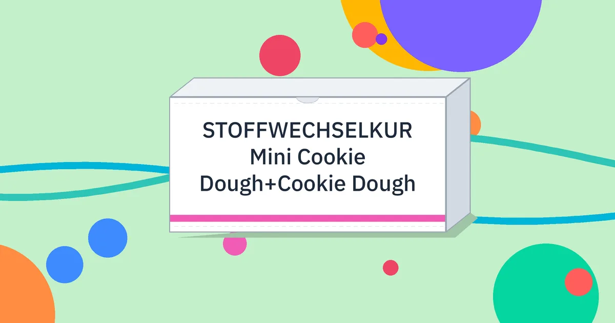 Symbolbild: Packung mit der Aufschrift STOFFWECHSELKUR Mini Cookie Dough+Cookie Dough (PZN 14044604) – Verfügbarkeit und Bezug in Apotheken in Frankfurt am Main