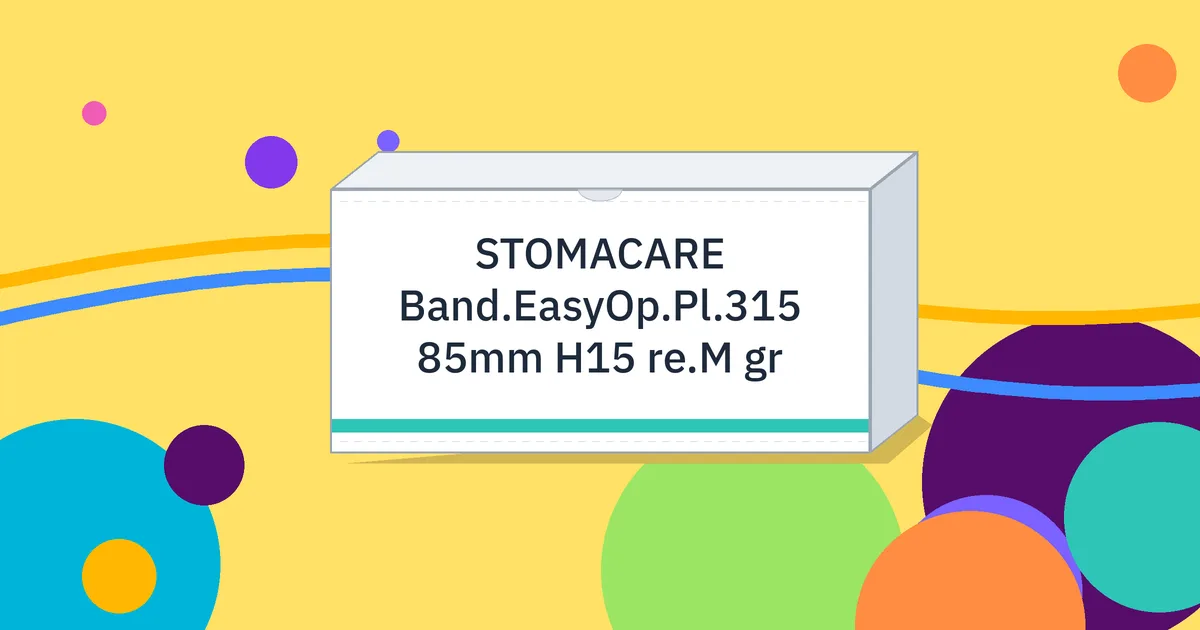 Symbolbild: Packung mit der Aufschrift STOMACARE Band.EasyOp.Pl.315 85mm H15 re.M gr (PZN 17905811) – Verfügbarkeit und Bezug in Apotheken in Frankfurt am Main