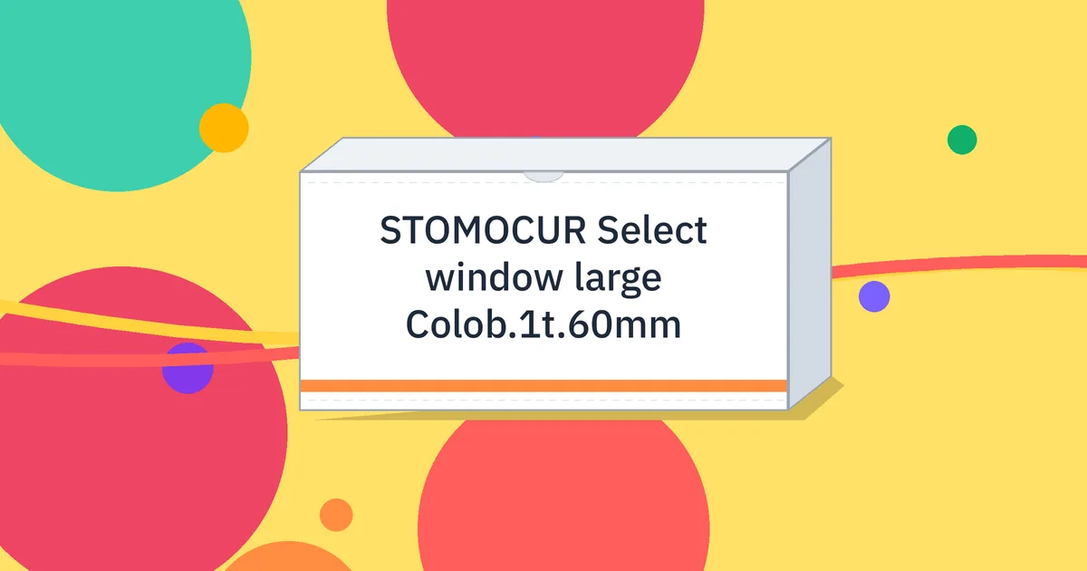 Symbolbild: Packung mit der Aufschrift STOMOCUR Select window large Colob.1t.60mm (PZN 10557844) – Verfügbarkeit und Bezug in Apotheken in Frankfurt am Main