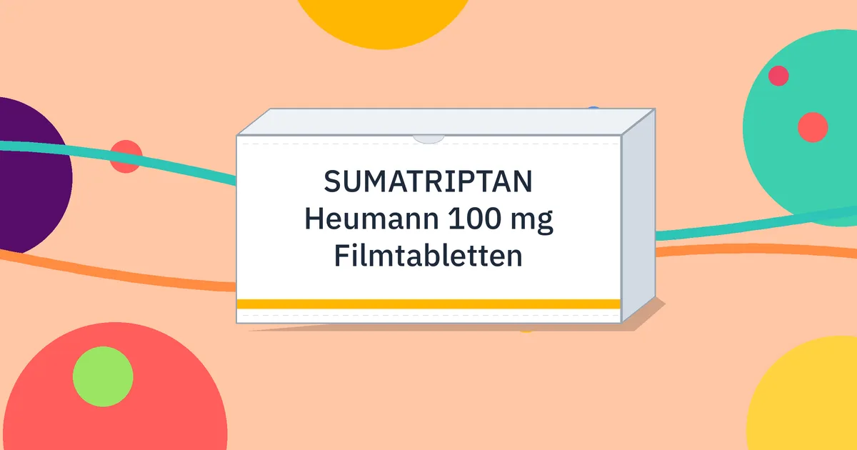 Symbolbild: Packung mit der Aufschrift SUMATRIPTAN Heumann 100 mg Filmtabletten (PZN 17438545) – Verfügbarkeit und Bezug in Apotheken in Frankfurt am Main