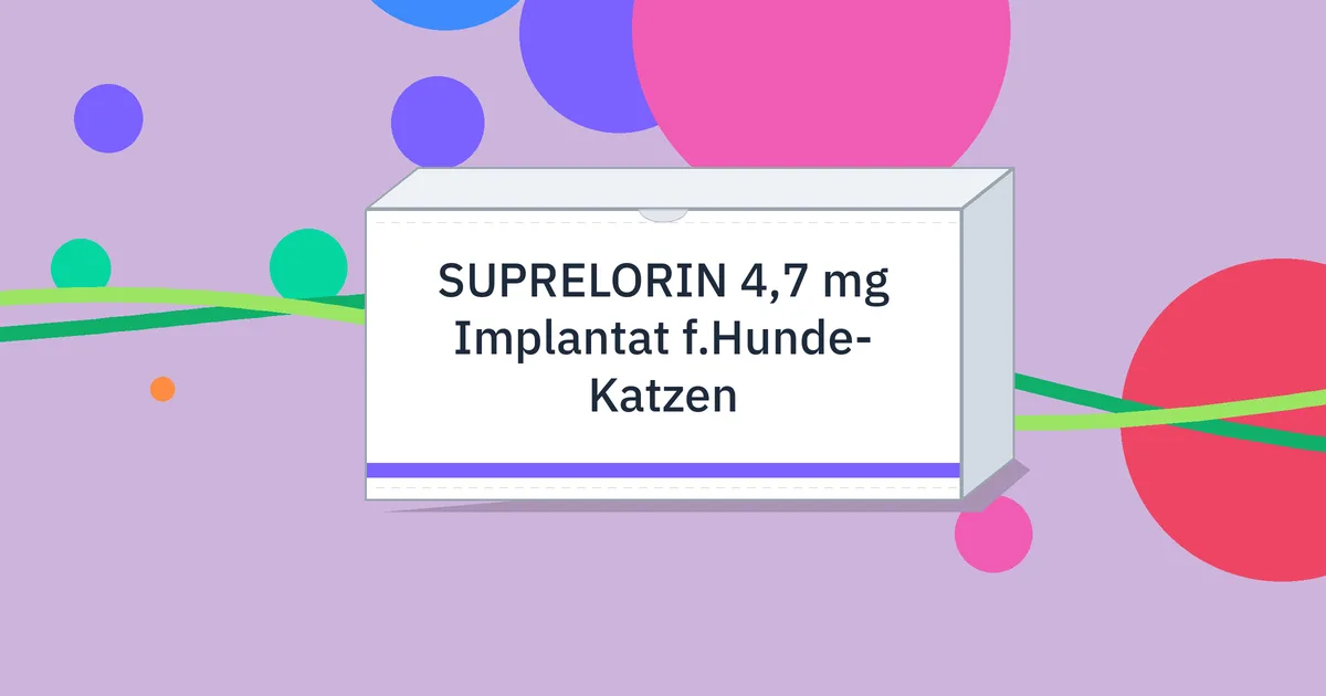 Symbolbild: Packung mit der Aufschrift SUPRELORIN 4,7 mg Implantat f.Hunde-Katzen (PZN 05354458) – Verfügbarkeit und Bezug in Apotheken in Frankfurt am Main