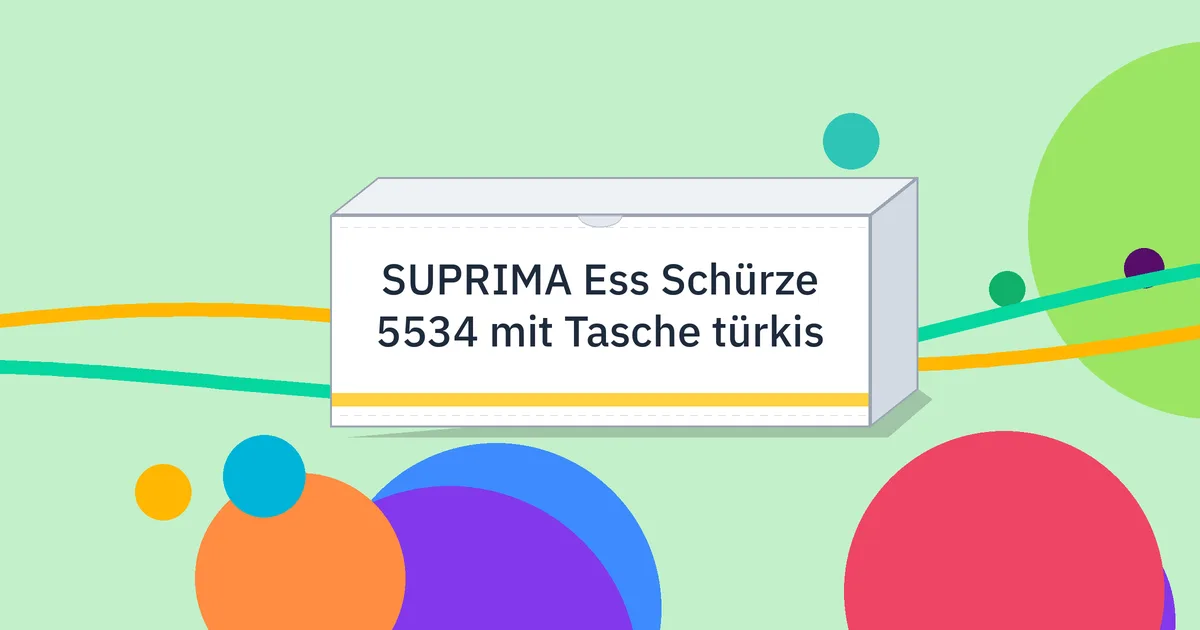 Symbolbild: Packung mit der Aufschrift SUPRIMA Ess Schürze 5534 mit Tasche türkis (PZN 02856751) – Verfügbarkeit und Bezug in Apotheken in Frankfurt am Main