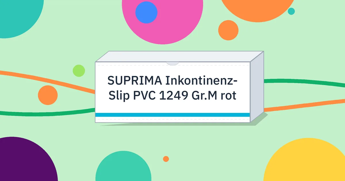 Symbolbild: Packung mit der Aufschrift SUPRIMA Inkontinenz-Slip PVC 1249 Gr.M rot (PZN 02063246) – Verfügbarkeit und Bezug in Apotheken in Frankfurt am Main