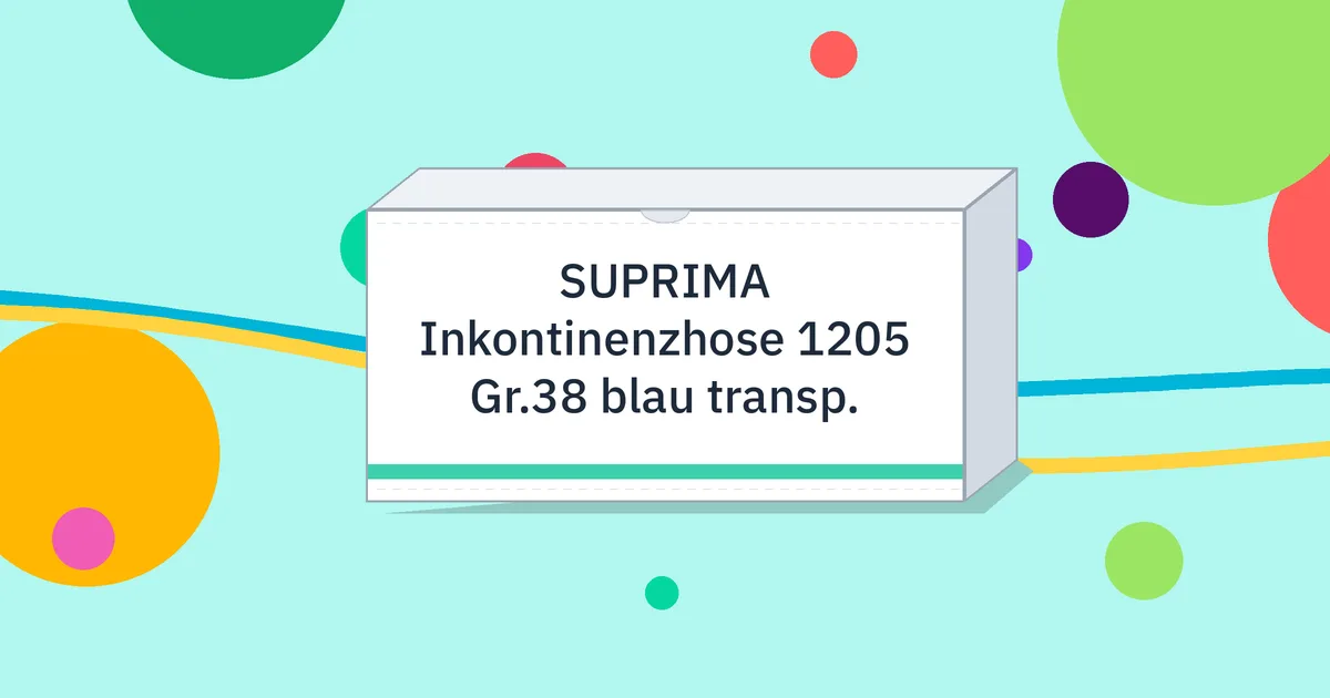 Symbolbild: Packung mit der Aufschrift SUPRIMA Inkontinenzhose 1205 Gr.38 blau transp. (PZN 01365614) – Verfügbarkeit und Bezug in Apotheken in Frankfurt am Main