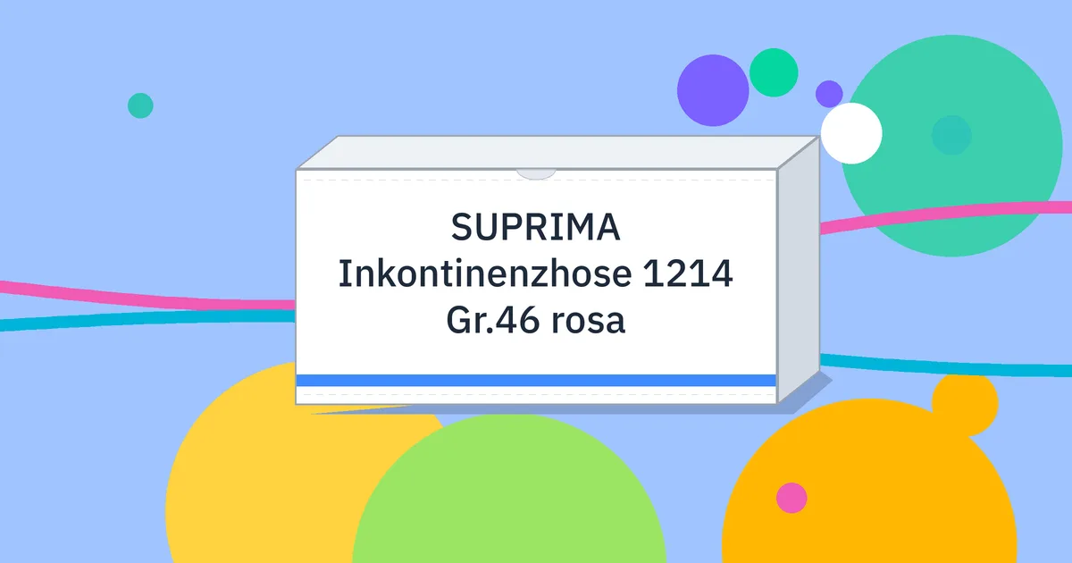 Symbolbild: Packung mit der Aufschrift SUPRIMA Inkontinenzhose 1214 Gr.46 rosa (PZN 03025064) – Verfügbarkeit und Bezug in Apotheken in Frankfurt am Main