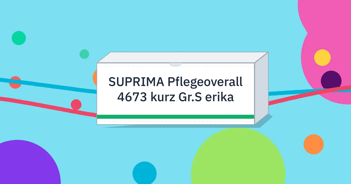 Symbolbild: Packung mit der Aufschrift SUPRIMA Pflegeoverall 4673 kurz Gr.S erika (PZN 09785824) – Verfügbarkeit und Bezug in Apotheken in Frankfurt am Main