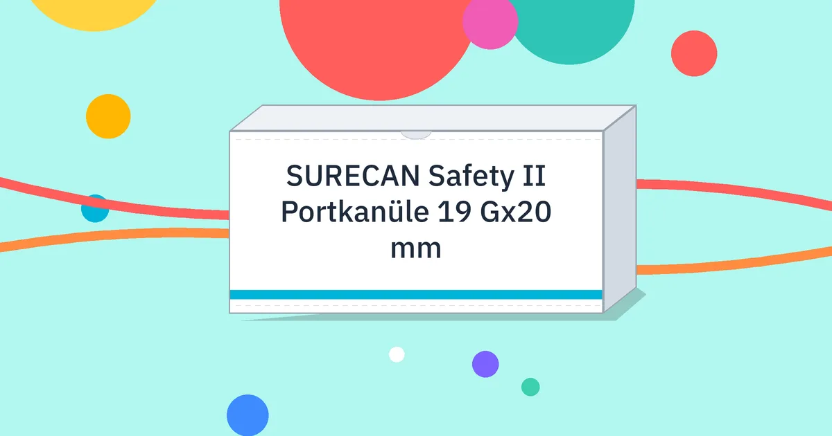 Symbolbild: Packung mit der Aufschrift SURECAN Safety II Portkanüle 19 Gx20 mm (PZN 20691348) – Verfügbarkeit und Bezug in Apotheken in Frankfurt am Main