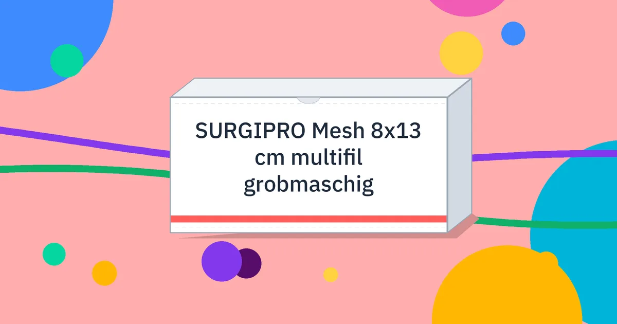 Symbolbild: Packung mit der Aufschrift SURGIPRO Mesh 8x13 cm multifil grobmaschig (PZN 00553064) – Verfügbarkeit und Bezug in Apotheken in Frankfurt am Main