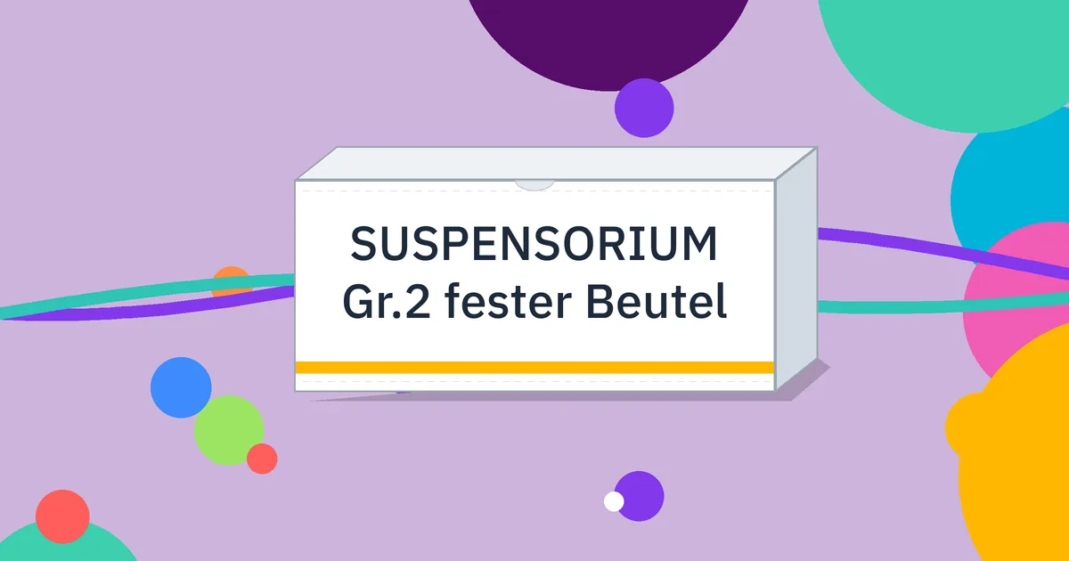 Symbolbild: Packung mit der Aufschrift SUSPENSORIUM Gr.2 fester Beutel (PZN 01739138) – Verfügbarkeit und Bezug in Apotheken in Frankfurt am Main