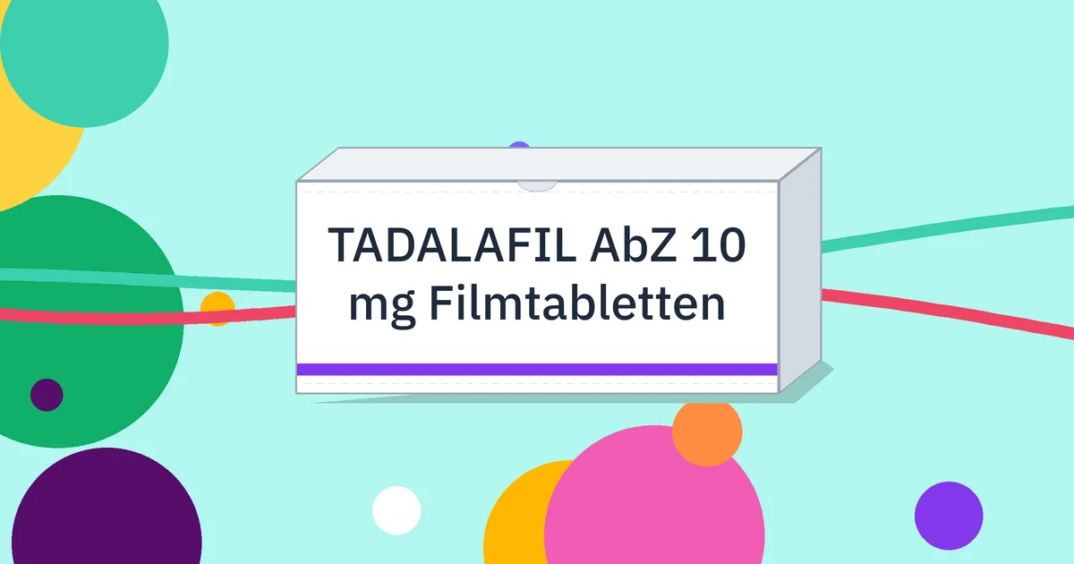 Symbolbild: Packung mit der Aufschrift TADALAFIL AbZ 10 mg Filmtabletten (PZN 13168801) – Verfügbarkeit und Bezug in Apotheken in Frankfurt am Main
