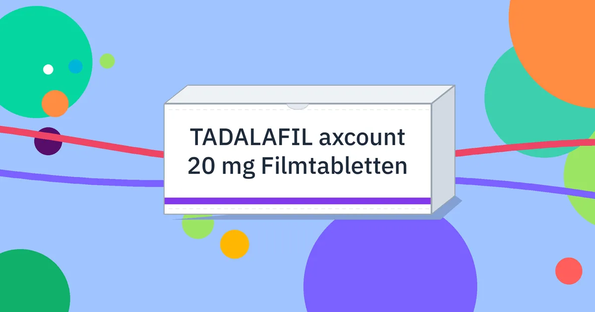 Symbolbild: Packung mit der Aufschrift TADALAFIL axcount 20 mg Filmtabletten (PZN 16742838) – Verfügbarkeit und Bezug in Apotheken in Frankfurt am Main