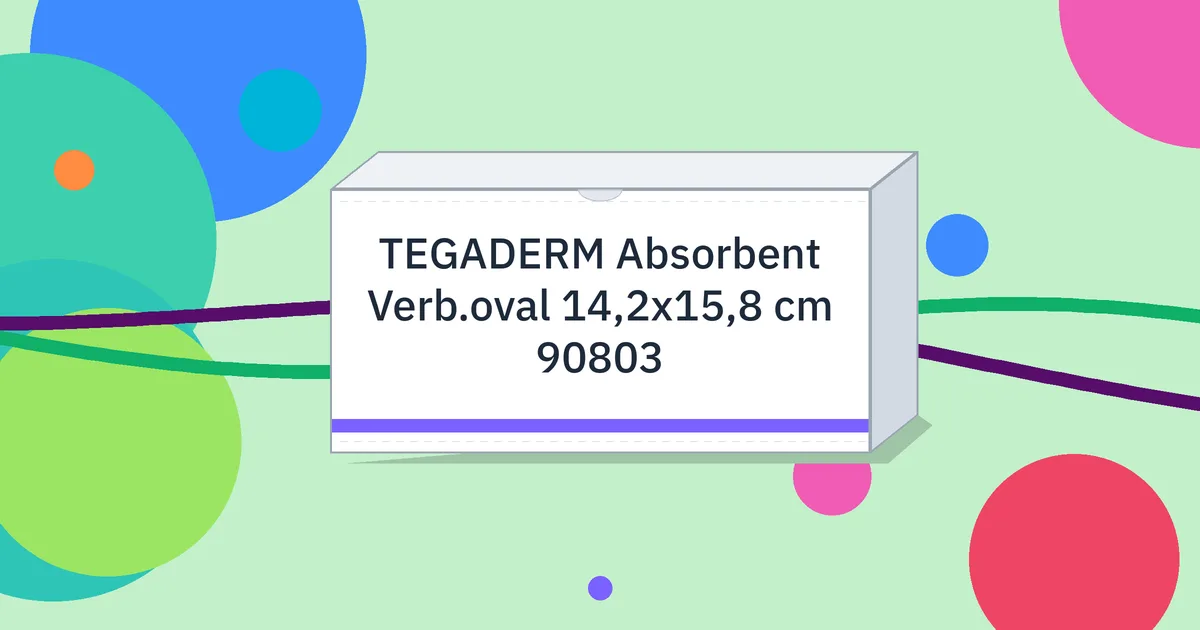 Symbolbild: Packung mit der Aufschrift TEGADERM Absorbent Verb.oval 14,2x15,8 cm 90803 (PZN 20130006) – Verfügbarkeit und Bezug in Apotheken in Frankfurt am Main