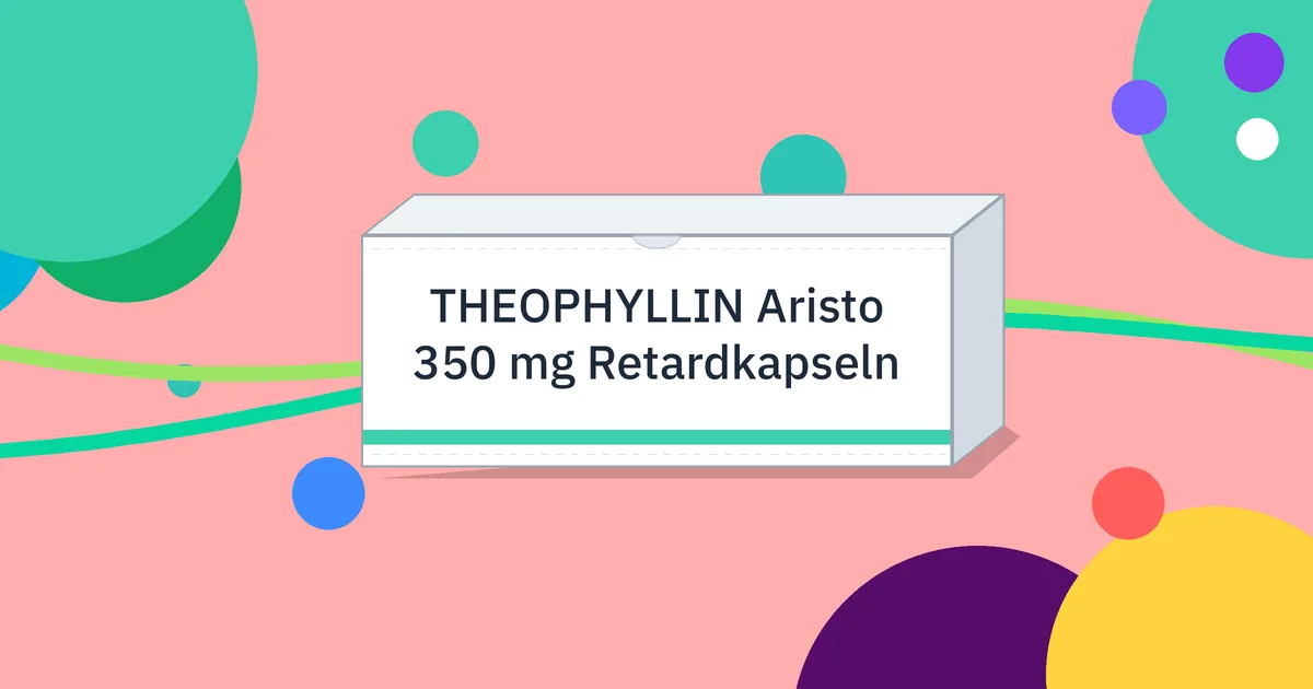 Symbolbild: Packung mit der Aufschrift THEOPHYLLIN Aristo 350 mg Retardkapseln (PZN 06103540) – Verfügbarkeit und Bezug in Apotheken in Frankfurt am Main