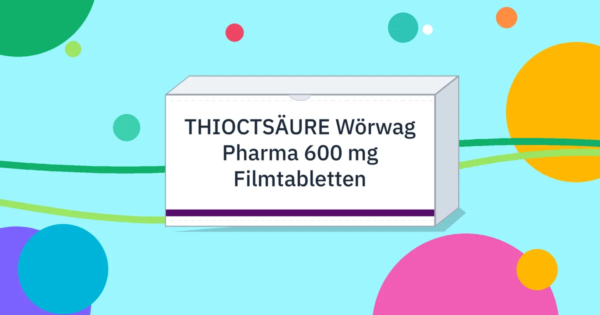 Symbolbild: Packung mit der Aufschrift THIOCTSÄURE Wörwag Pharma 600 mg Filmtabletten (PZN 19264457) – Verfügbarkeit und Bezug in Apotheken in Frankfurt am Main