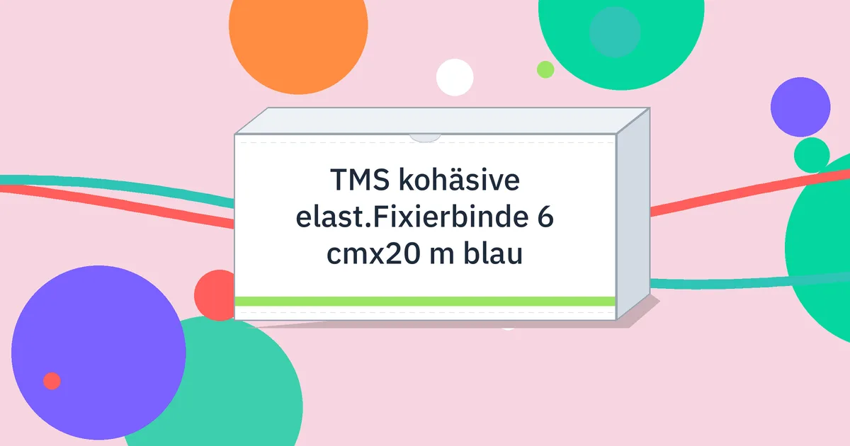 Symbolbild: Packung mit der Aufschrift TMS kohäsive elast.Fixierbinde 6 cmx20 m blau (PZN 18316608) – Verfügbarkeit und Bezug in Apotheken in Frankfurt am Main