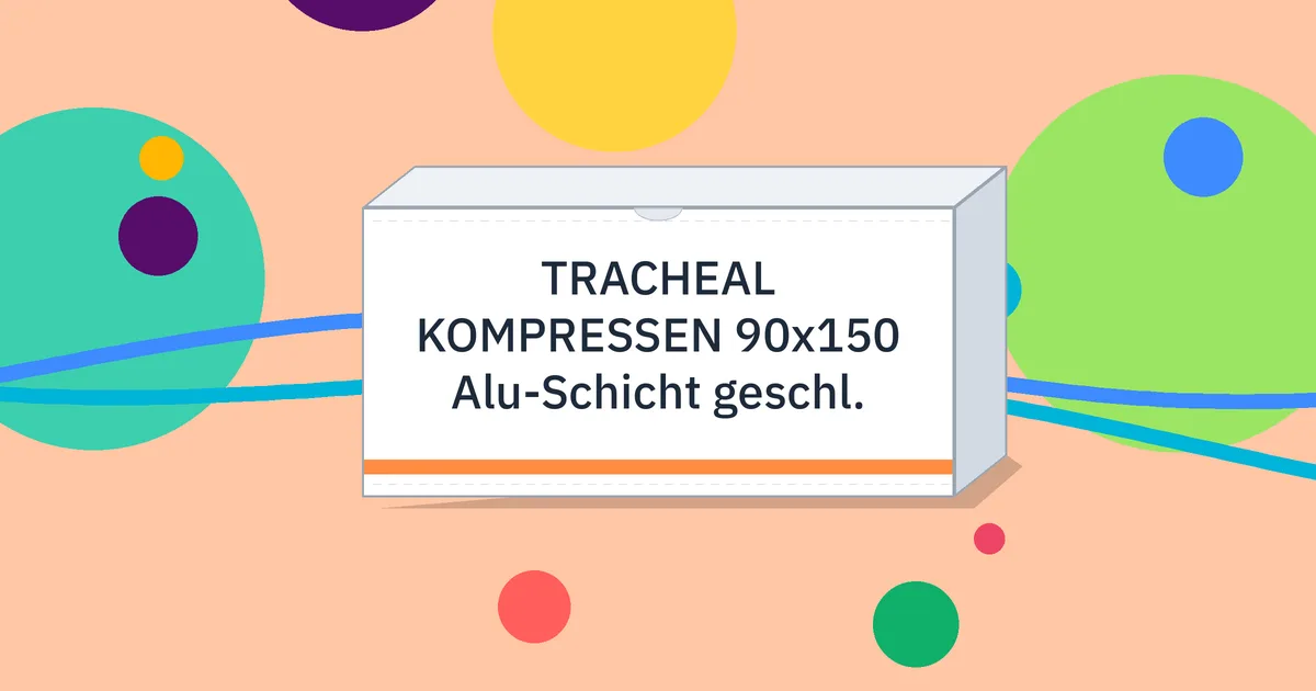 Symbolbild: Packung mit der Aufschrift TRACHEAL KOMPRESSEN 90x150 Alu-Schicht geschl. (PZN 04217989) – Verfügbarkeit und Bezug in Apotheken in Frankfurt am Main