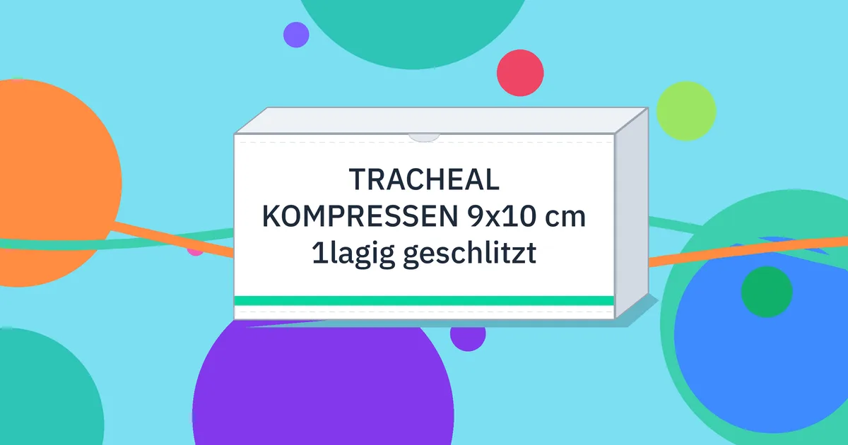 Symbolbild: Packung mit der Aufschrift TRACHEAL KOMPRESSEN 9x10 cm 1lagig geschlitzt (PZN 11644947) – Verfügbarkeit und Bezug in Apotheken in Frankfurt am Main