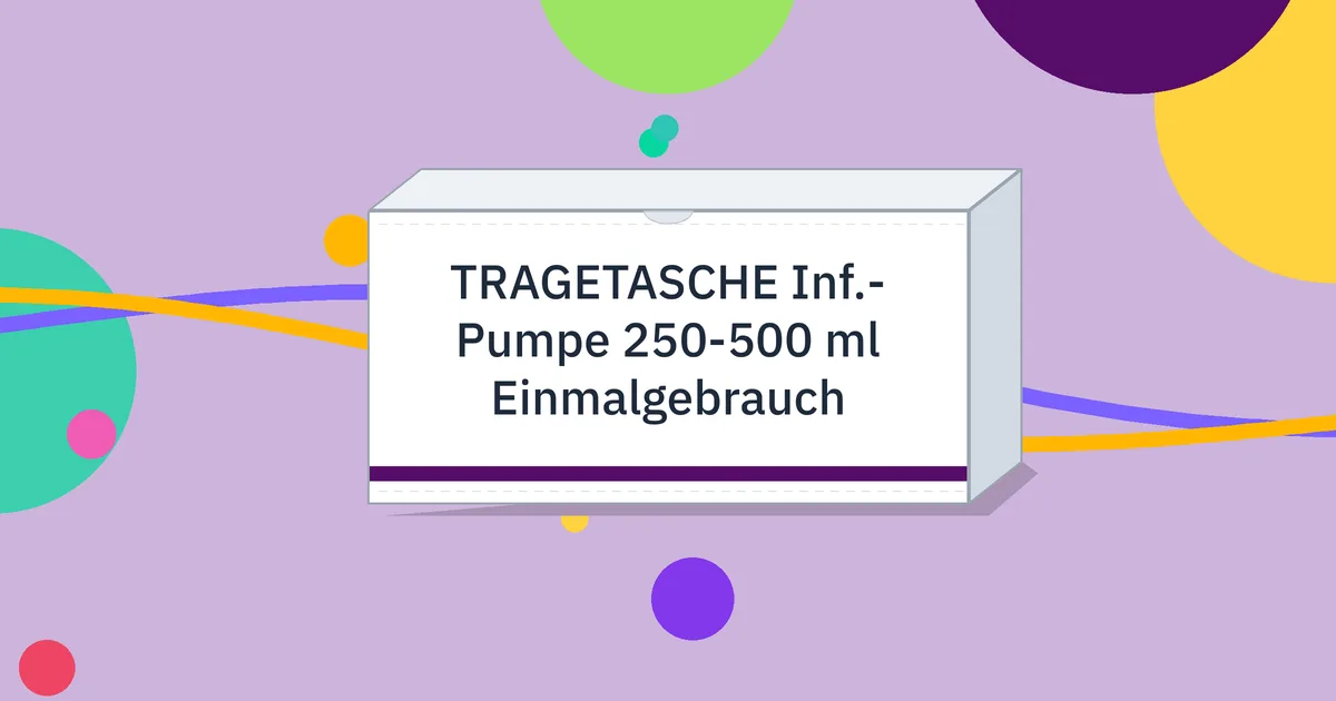 Symbolbild: Packung mit der Aufschrift TRAGETASCHE Inf.-Pumpe 250-500 ml Einmalgebrauch (PZN 19176115) – Verfügbarkeit und Bezug in Apotheken in Frankfurt am Main