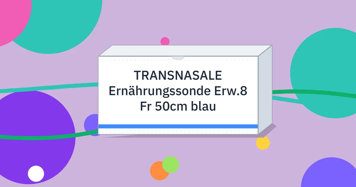 Symbolbild: Packung mit der Aufschrift TRANSNASALE Ernährungssonde Erw.8 Fr 50cm blau (PZN 19997013) – Verfügbarkeit und Bezug in Apotheken in Frankfurt am Main