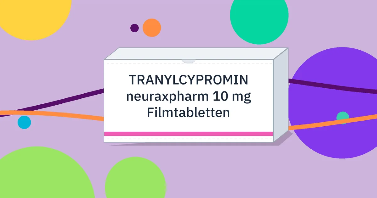 Symbolbild: Packung mit der Aufschrift TRANYLCYPROMIN neuraxpharm 10 mg Filmtabletten (PZN 17482948) – Verfügbarkeit und Bezug in Apotheken in Frankfurt am Main
