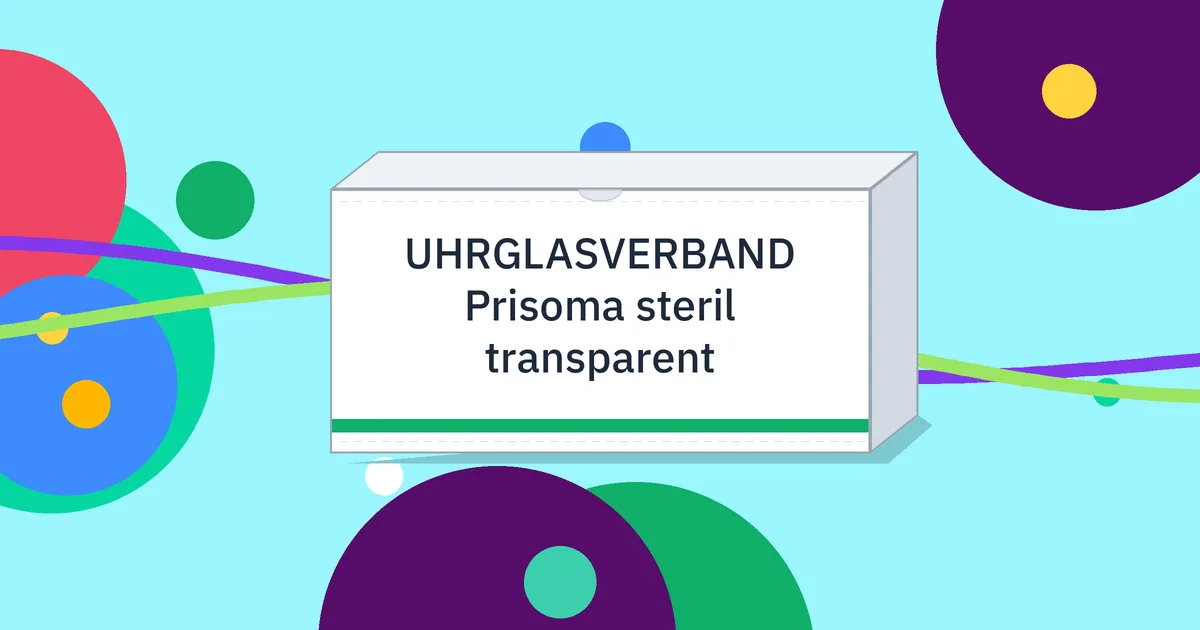 Symbolbild: Packung mit der Aufschrift UHRGLASVERBAND Prisoma steril transparent (PZN 20349012) – Verfügbarkeit und Bezug in Apotheken in Frankfurt am Main