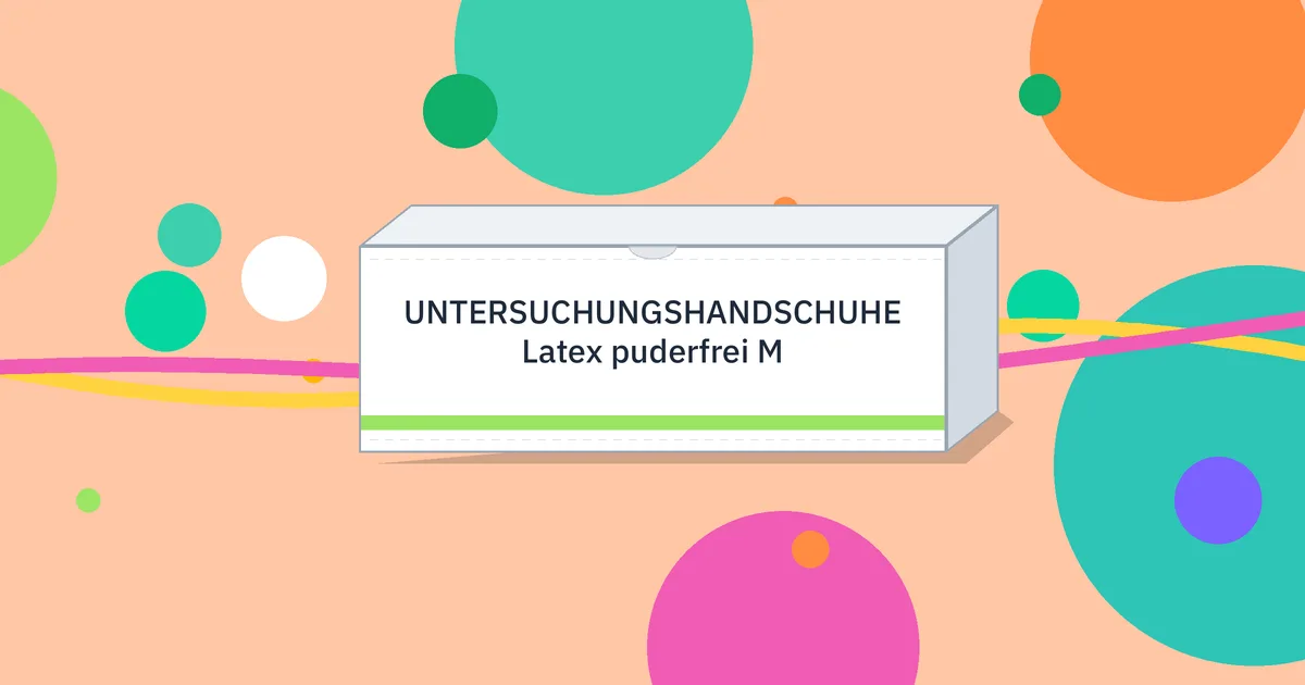 Symbolbild: Packung mit der Aufschrift UNTERSUCHUNGSHANDSCHUHE Latex puderfrei M (PZN 03436086) – Verfügbarkeit und Bezug in Apotheken in Frankfurt am Main