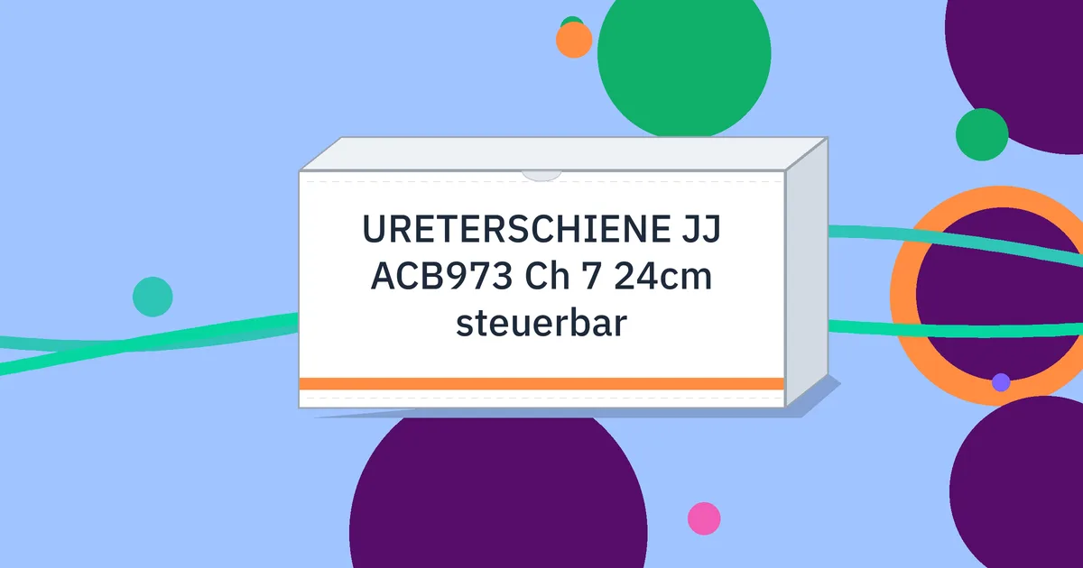 Symbolbild: Packung mit der Aufschrift URETERSCHIENE JJ ACB973 Ch 7 24cm steuerbar (PZN 00486818) – Verfügbarkeit und Bezug in Apotheken in Frankfurt am Main
