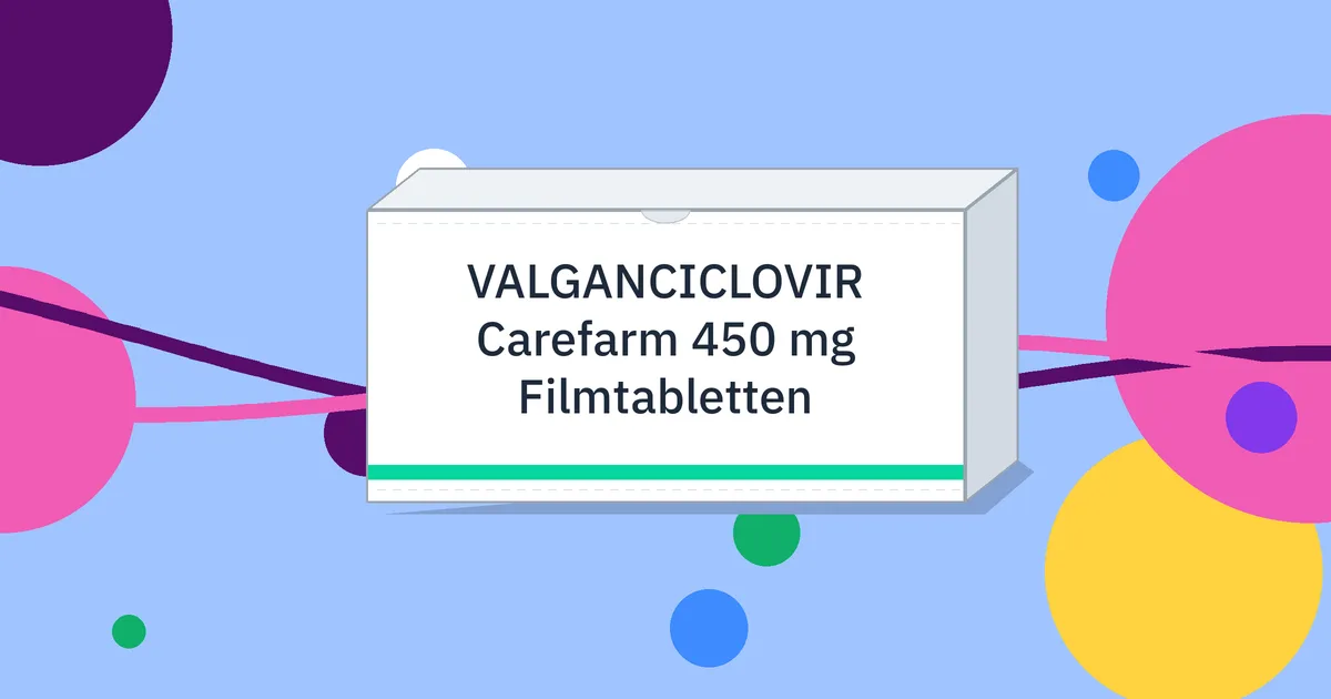 Symbolbild: Packung mit der Aufschrift VALGANCICLOVIR Carefarm 450 mg Filmtabletten (PZN 18010513) – Verfügbarkeit und Bezug in Apotheken in Frankfurt am Main