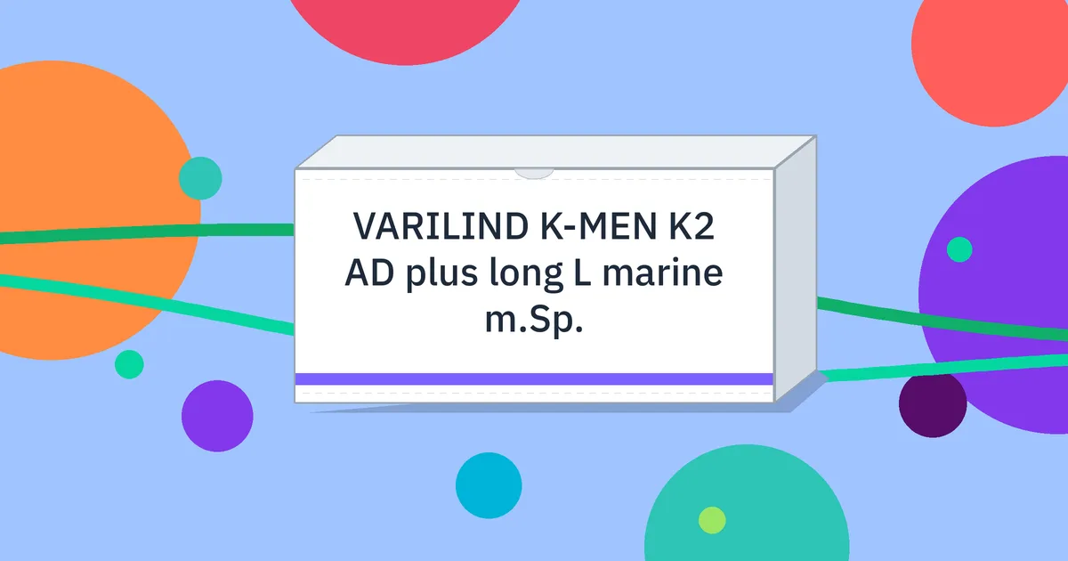 Symbolbild: Packung mit der Aufschrift VARILIND K-MEN K2 AD plus long L marine m.Sp. (PZN 20569475) – Verfügbarkeit und Bezug in Apotheken in Frankfurt am Main