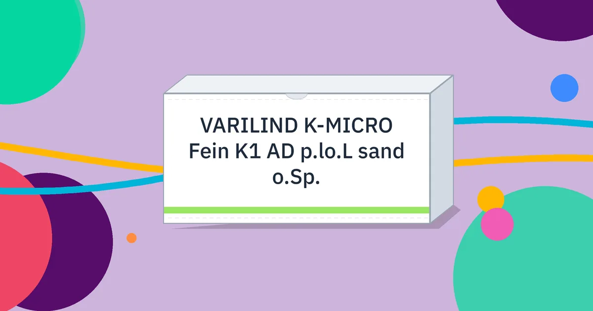 Symbolbild: Packung mit der Aufschrift VARILIND K-MICRO Fein K1 AD p.lo.L sand o.Sp. (PZN 20557319) – Verfügbarkeit und Bezug in Apotheken in Frankfurt am Main