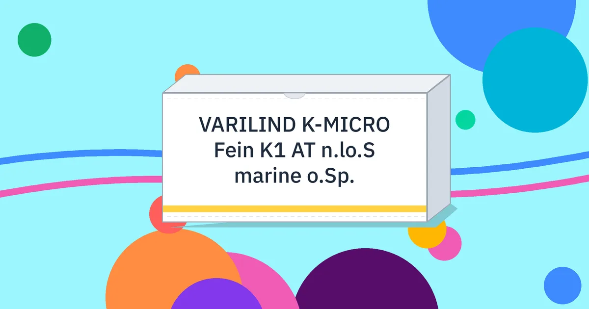 Symbolbild: Packung mit der Aufschrift VARILIND K-MICRO Fein K1 AT n.lo.S marine o.Sp. (PZN 20552196) – Verfügbarkeit und Bezug in Apotheken in Frankfurt am Main
