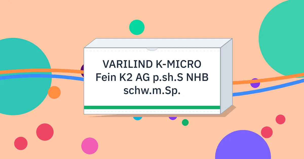 Symbolbild: Packung mit der Aufschrift VARILIND K-MICRO Fein K2 AG p.sh.S NHB schw.m.Sp. (PZN 20618676) – Verfügbarkeit und Bezug in Apotheken in Frankfurt am Main