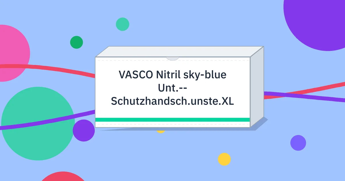 Symbolbild: Packung mit der Aufschrift VASCO Nitril sky-blue Unt.--Schutzhandsch.unste.XL (PZN 18713999) – Verfügbarkeit und Bezug in Apotheken in Frankfurt am Main