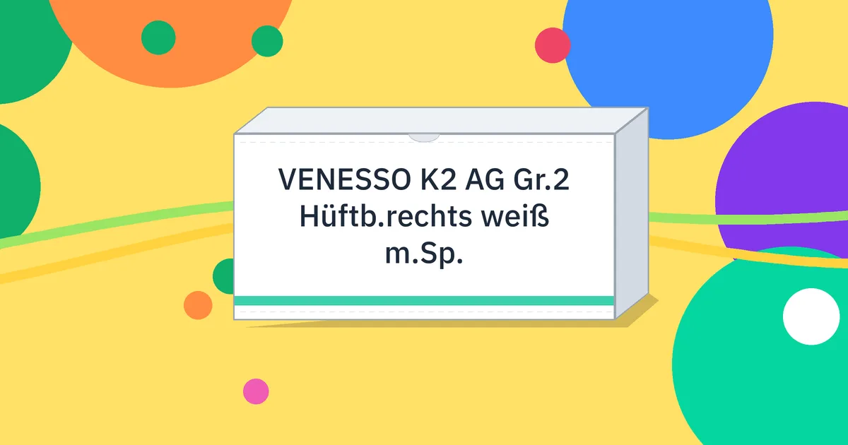 Symbolbild: Packung mit der Aufschrift VENESSO K2 AG Gr.2 Hüftb.rechts weiß m.Sp. (PZN 03273595) – Verfügbarkeit und Bezug in Apotheken in Frankfurt am Main