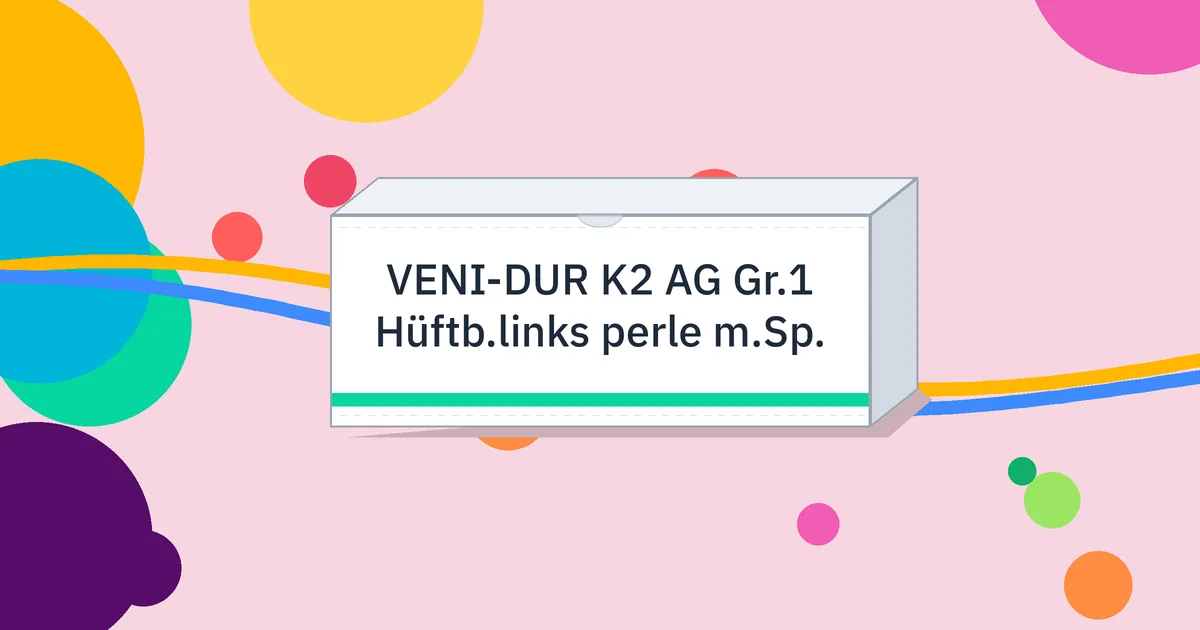 Symbolbild: Packung mit der Aufschrift VENI-DUR K2 AG Gr.1 Hüftb.links perle m.Sp. (PZN 03248002) – Verfügbarkeit und Bezug in Apotheken in Frankfurt am Main