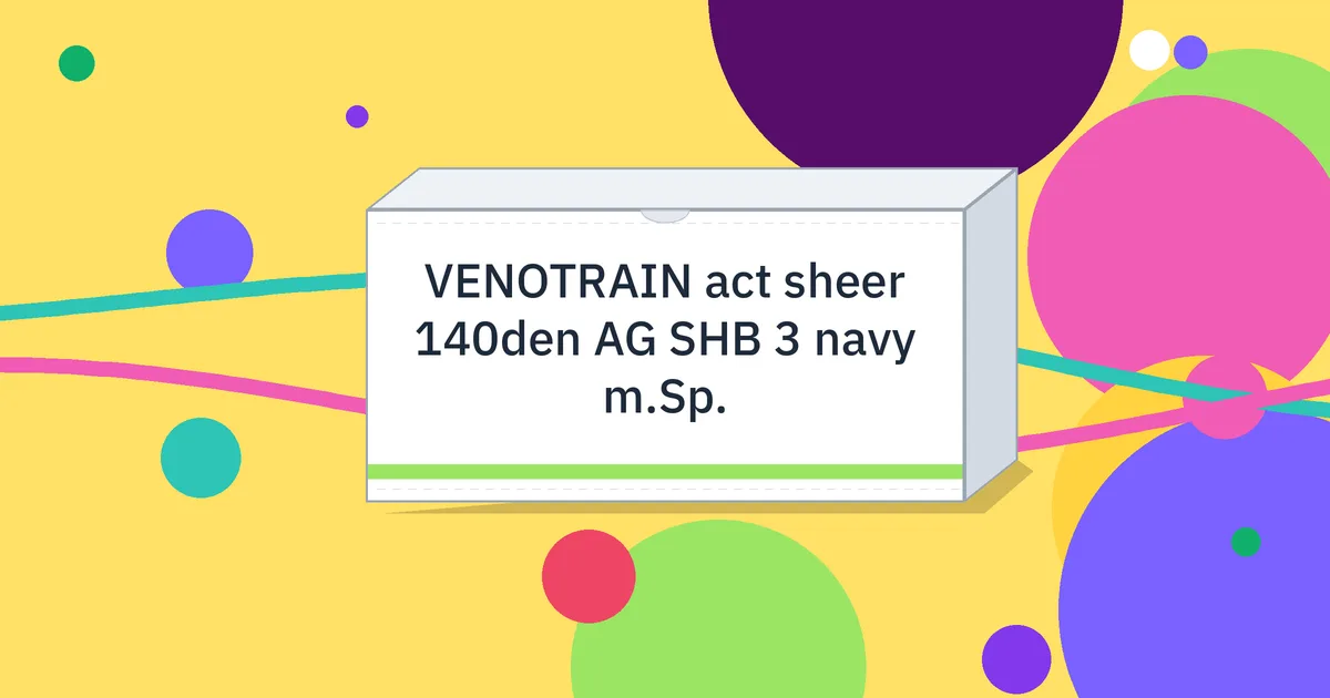 Symbolbild: Packung mit der Aufschrift VENOTRAIN act sheer 140den AG SHB 3 navy m.Sp. (PZN 16208375) – Verfügbarkeit und Bezug in Apotheken in Frankfurt am Main
