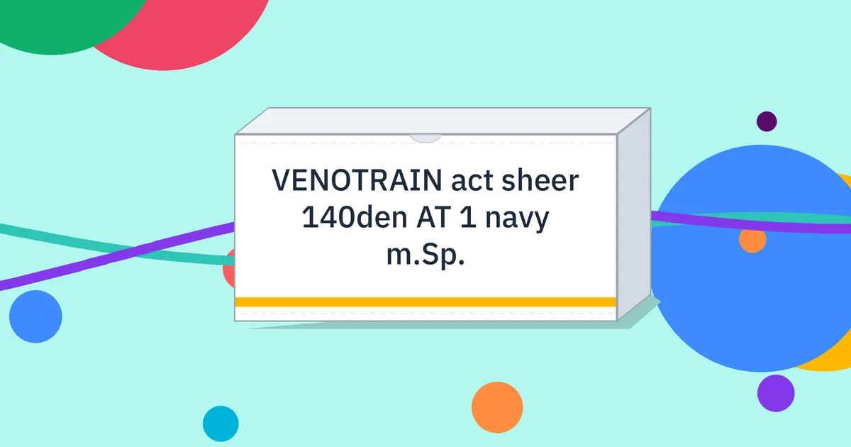 Symbolbild: Packung mit der Aufschrift VENOTRAIN act sheer 140den AT 1 navy m.Sp. (PZN 16207157) – Verfügbarkeit und Bezug in Apotheken in Frankfurt am Main