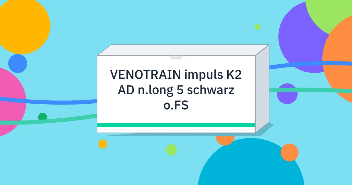 Symbolbild: Packung mit der Aufschrift VENOTRAIN impuls K2 AD n.long 5 schwarz o.FS (PZN 00627615) – Verfügbarkeit und Bezug in Apotheken in Frankfurt am Main