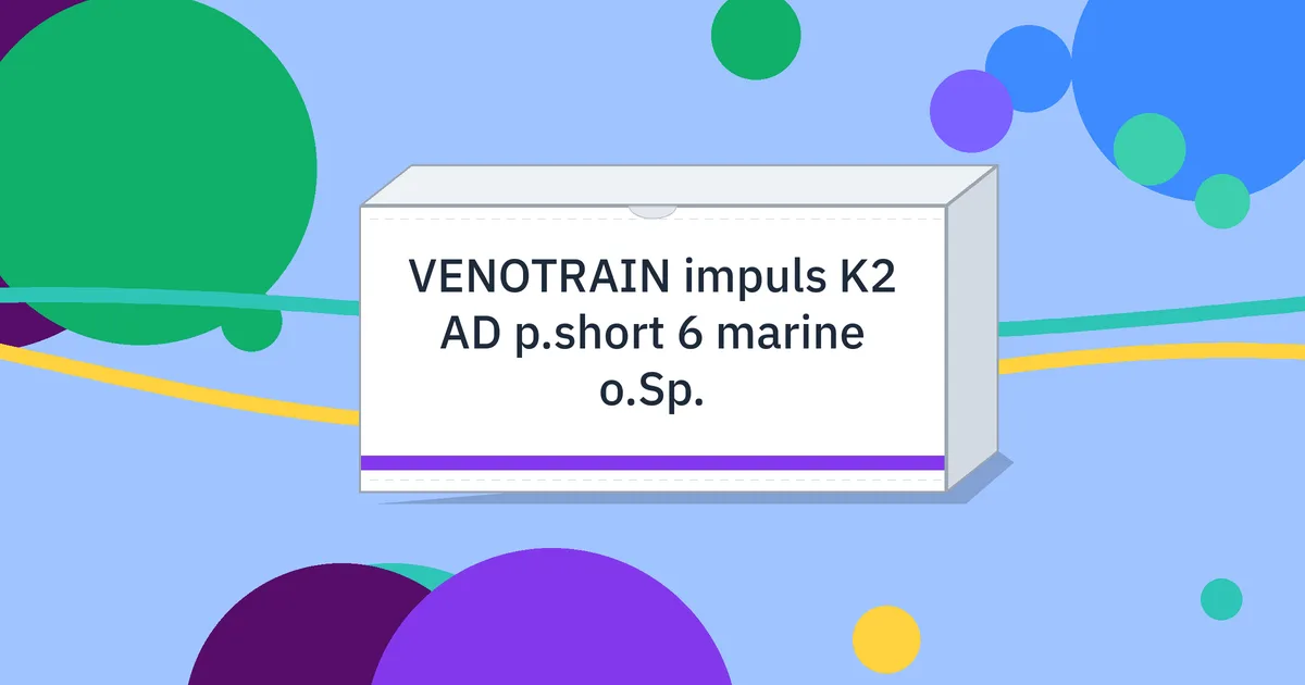 Symbolbild: Packung mit der Aufschrift VENOTRAIN impuls K2 AD p.short 6 marine o.Sp. (PZN 15221534) – Verfügbarkeit und Bezug in Apotheken in Frankfurt am Main
