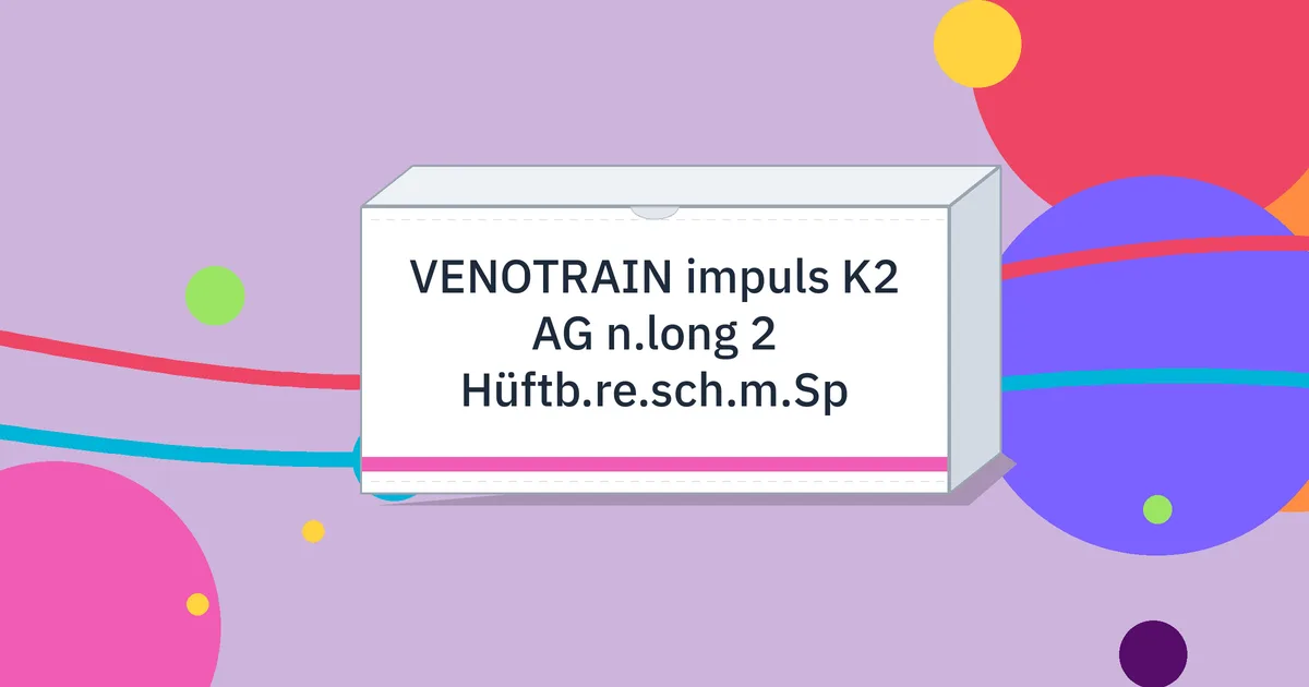 Symbolbild: Packung mit der Aufschrift VENOTRAIN impuls K2 AG n.long 2 Hüftb.re.sch.m.Sp (PZN 10293026) – Verfügbarkeit und Bezug in Apotheken in Frankfurt am Main